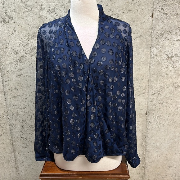 Jennifer Lopez | Tops | J Lo Blue Textured Sheer V Neck Flowing Top Xl ...